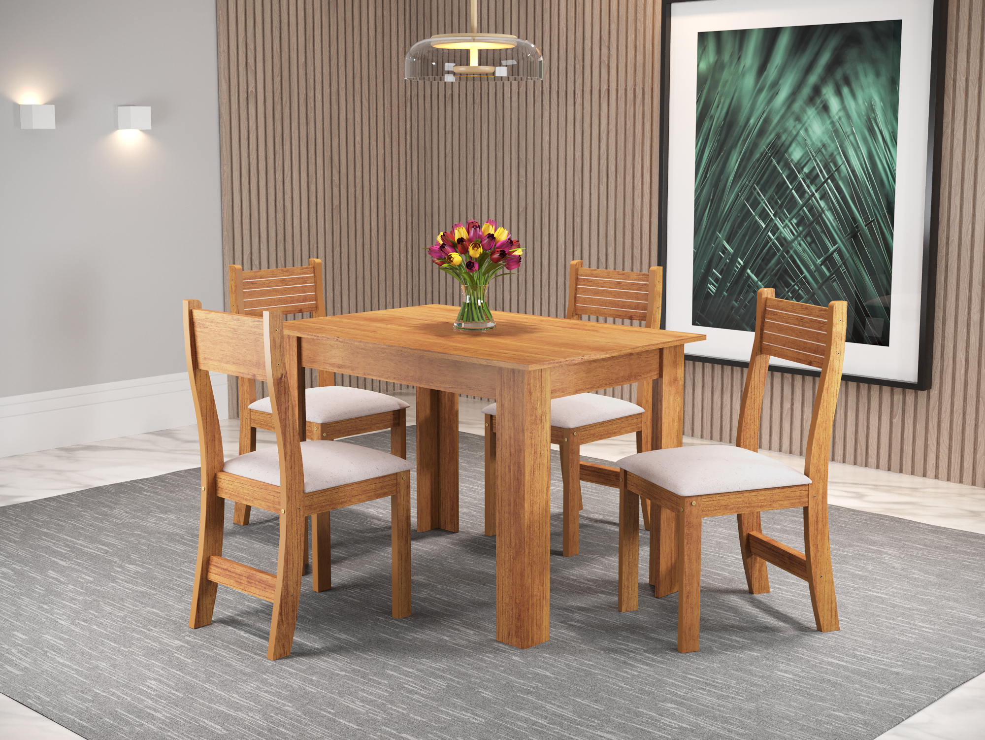 Mesa 4 Cadeiras Palace Mel/Linho Amêndoa – VIERO MÓVEIS – Privilége ...